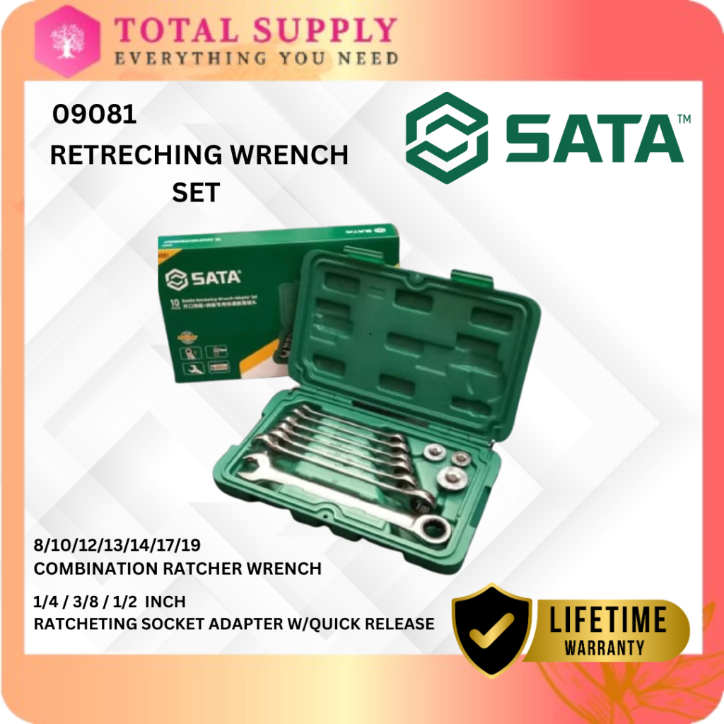 SATA 09081 10PCS DB. RATCHETING WRENCH SET TOOLS COMBINATION RATCHET ...
