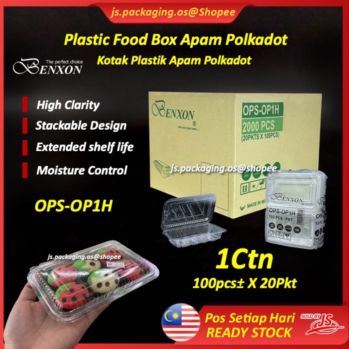 OPS-OP1H Benxon Disposable Plastic Box Apam Polkadot (1Ctn) Bekas Kuih ...