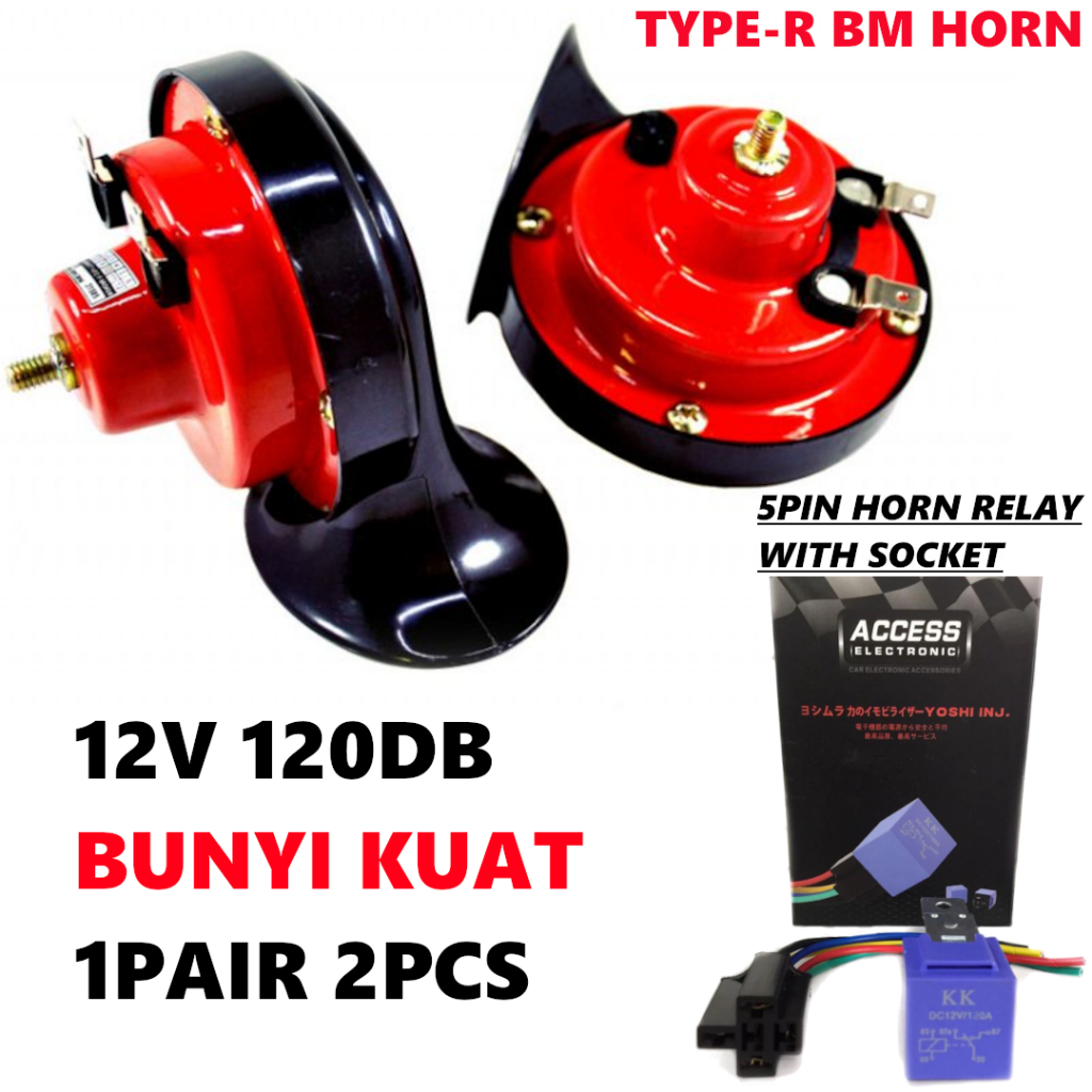 2pcs 12V 120DB Car Horn Type-R BM Horn Siput Hon Kereta Moto Bunyi Kuat ...