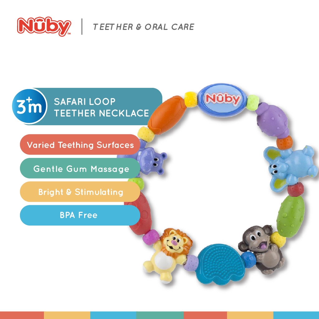 Nuby Safari Loop Baby Teether Necklace with Sensory Play NB650 (3M ...
