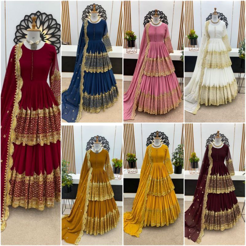 2025 JUN ARRIVALS READYMADE LENGHA ANARKALI SUIT WITH EMBROIDERY WORK ...