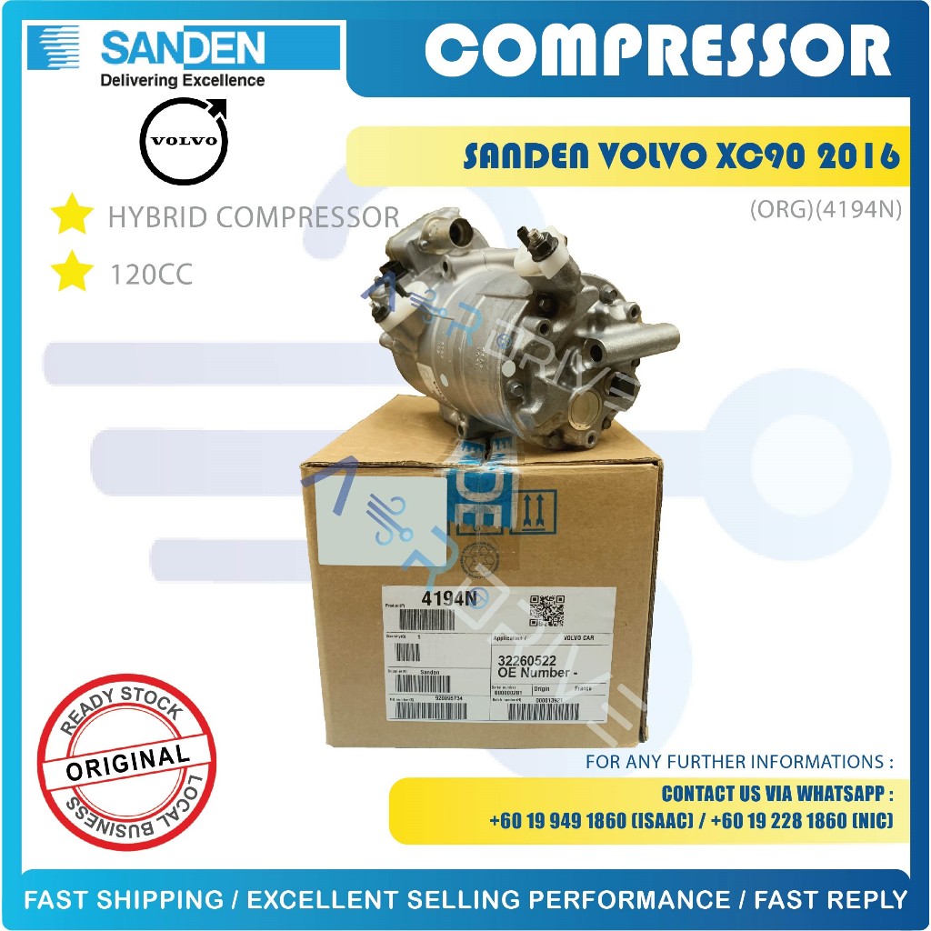 ORIGINAL SANDEN VOLVO XC60 B5 / XC90 T8 2016 HYBRID COMPRESSOR ( 4194N ...