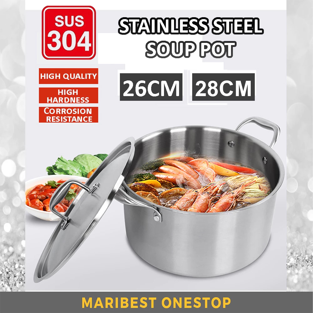 26CM 28CM Stainless Steel Soup Pot Cooking Pot Stock Pot With Lid Thick ...