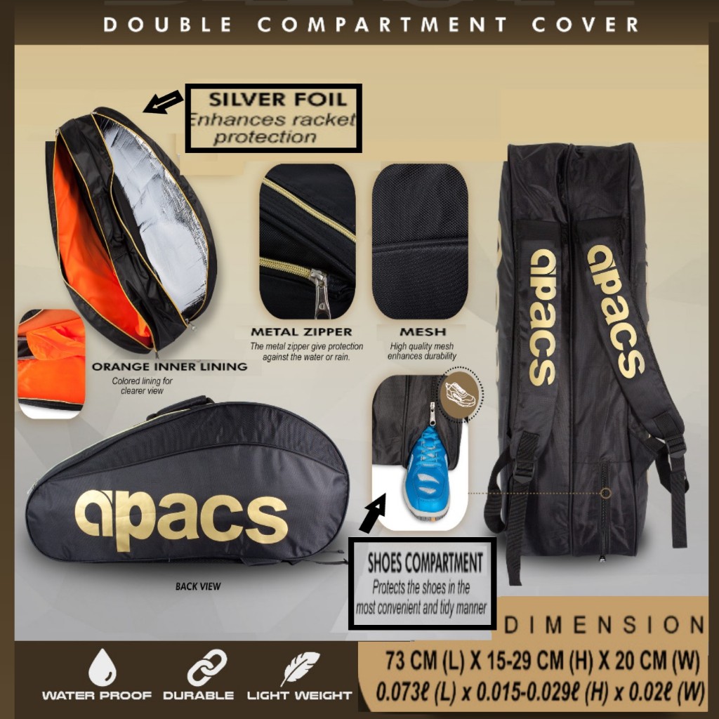 Apacs 2 zips badminton rackets backpacks racket Bag Apacs 2615 2613 ...