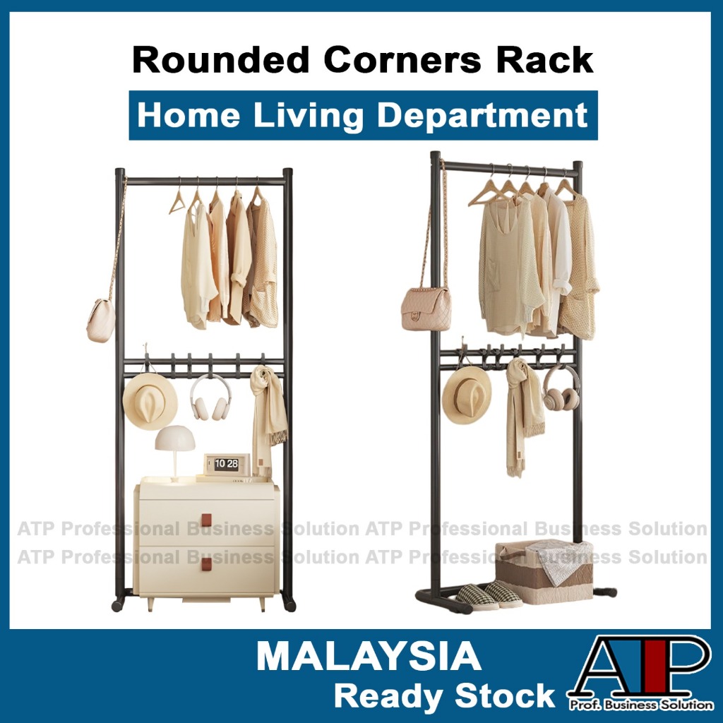 Furniture🛋️ Rounded Corners Rack Double Layer Steel Rack Rak Baju Besi ...