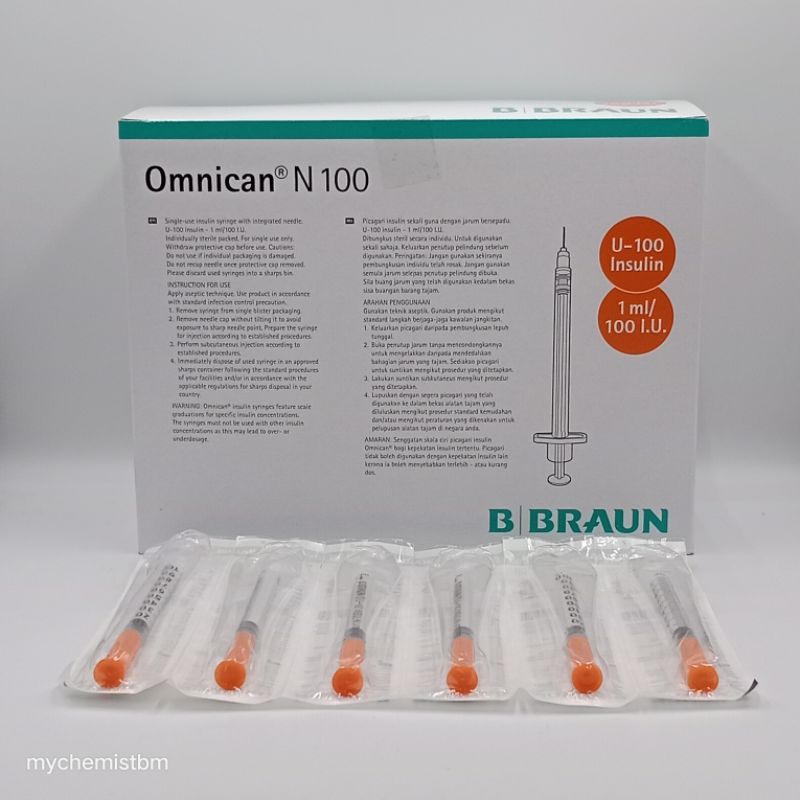 Omnican N100 insulin syringe 1ml /100iu 0.3mmx8mm 20's/100's EXP2030 ...