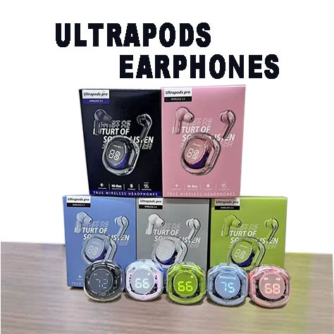 【Ultrapod】Transparent Bluetooth Earphones TWS 5.3 Wireless LED Display ...