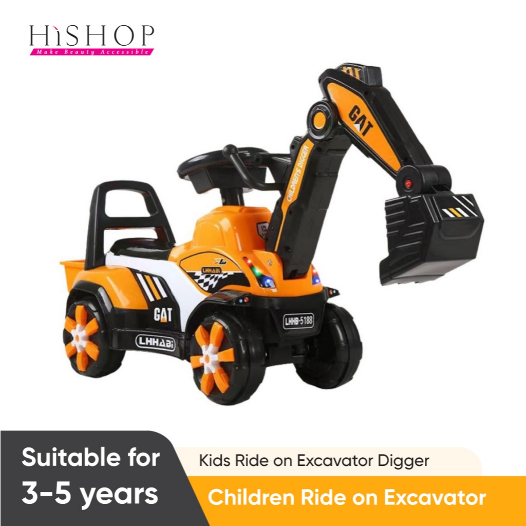 Children Kid Excavator Digger Toy Car Ride on With Music and Light ...