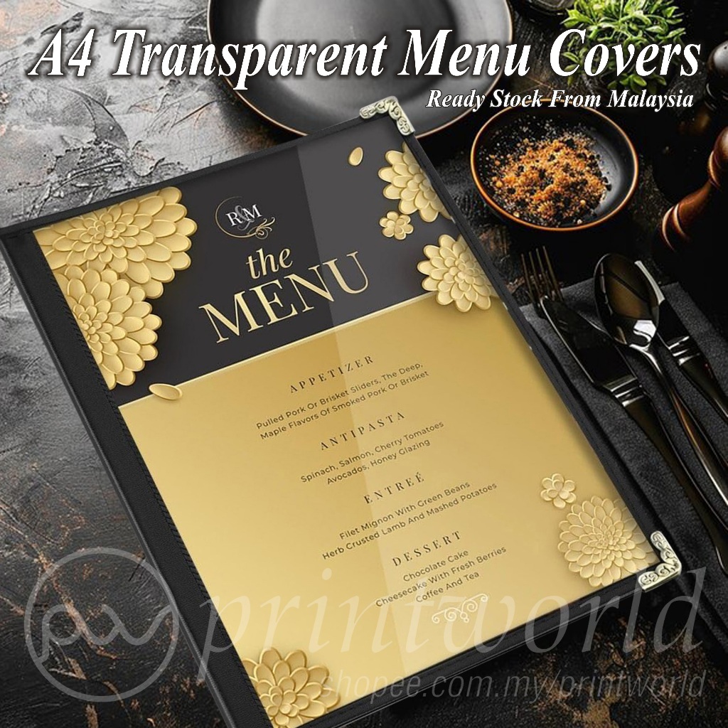 A4 PVC Menu Cover Sleeve for Cafe & Restaurant | Transparent Menu ...