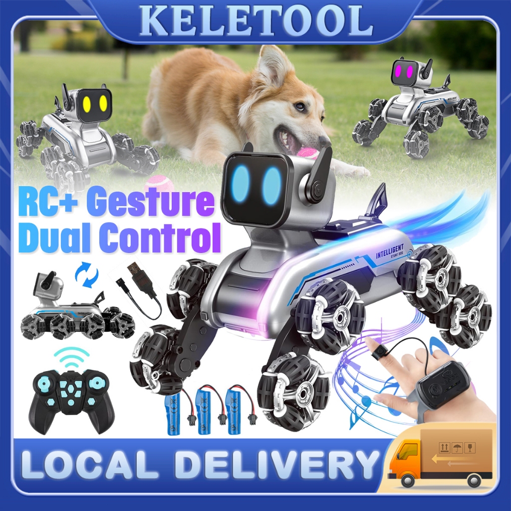RC Robot Dog 8 Wheel Mechanical RC Stunt Dog Gesture Sensing Climbing ...