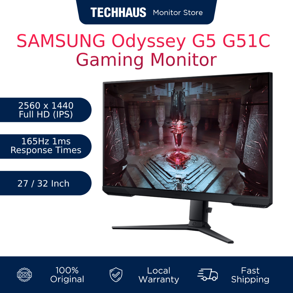 Samsung 27" / 32" Odyssey G5 G51C QHD HDR10 165Hz Gaming Monitor with AMD FreeSync Premium (3 ...