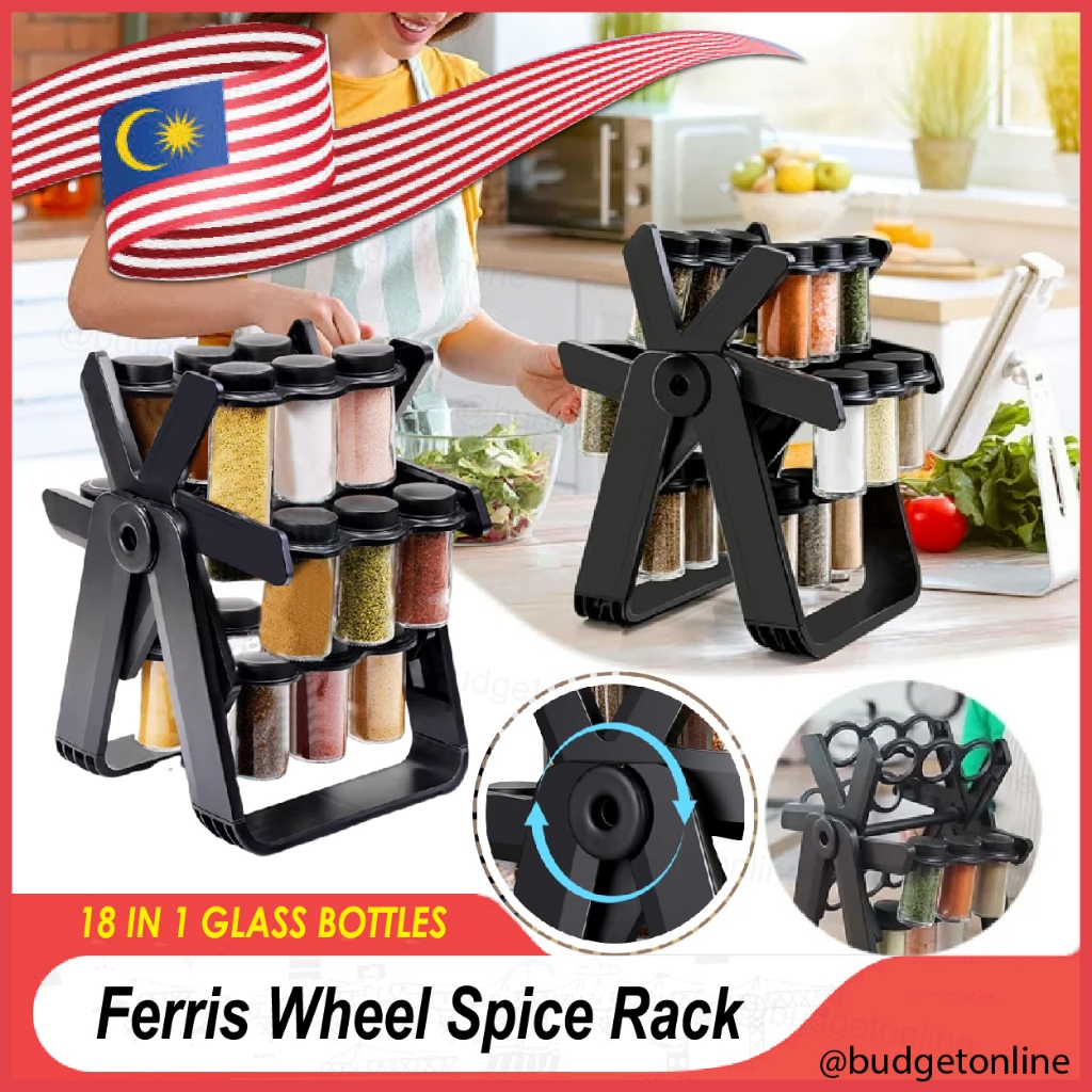 18in1 Ferris Wheel 360° Rotating Spice Rack Organizer Glass Bottle ...