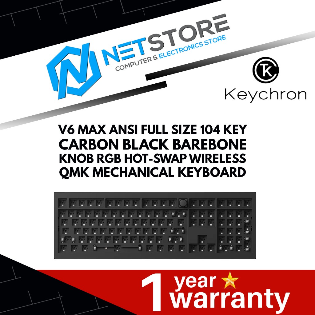 KEYCHRON V6 MAX ANSI FULL SIZE 104 KEY CARBON BLACK BAREBONE KNOB RGB ...