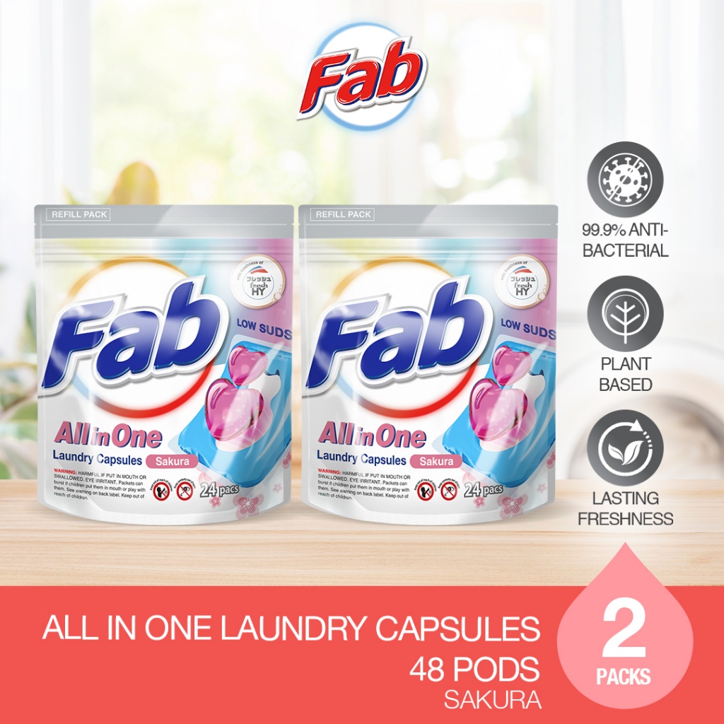 [Twin Pack] Fab All in One LOW SUDS Laundry Capsules Sakura 24pcs ...
