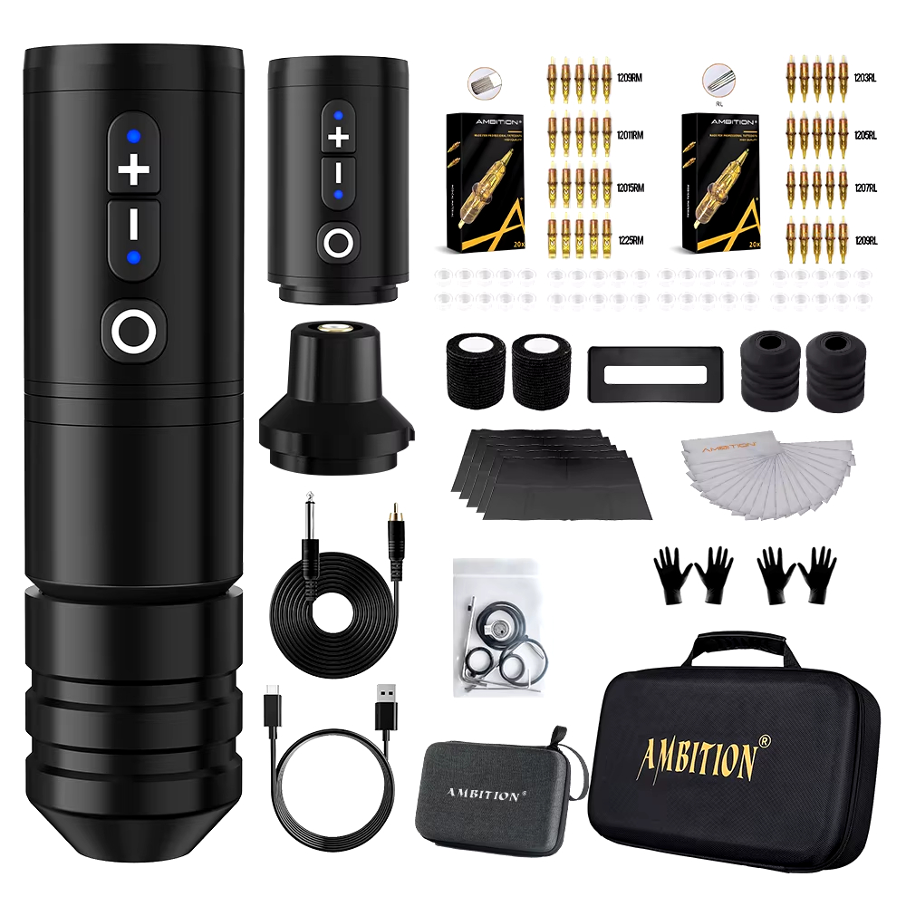 Ambition Ninja Pro Wireless Tattoo Machine Kit 2400mAh Battery Tattoo ...