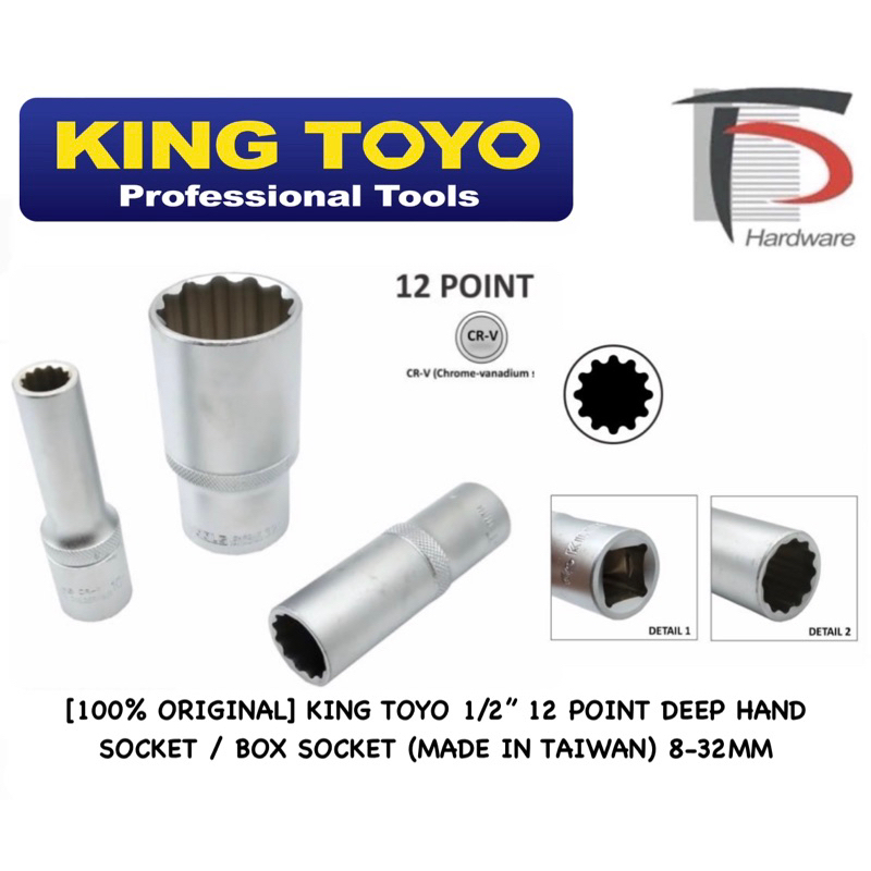 [100% ORIGINAL] KING TOYO 1/2” 12 POINT DEEP HAND SOCKET / BOX SOCKET ...
