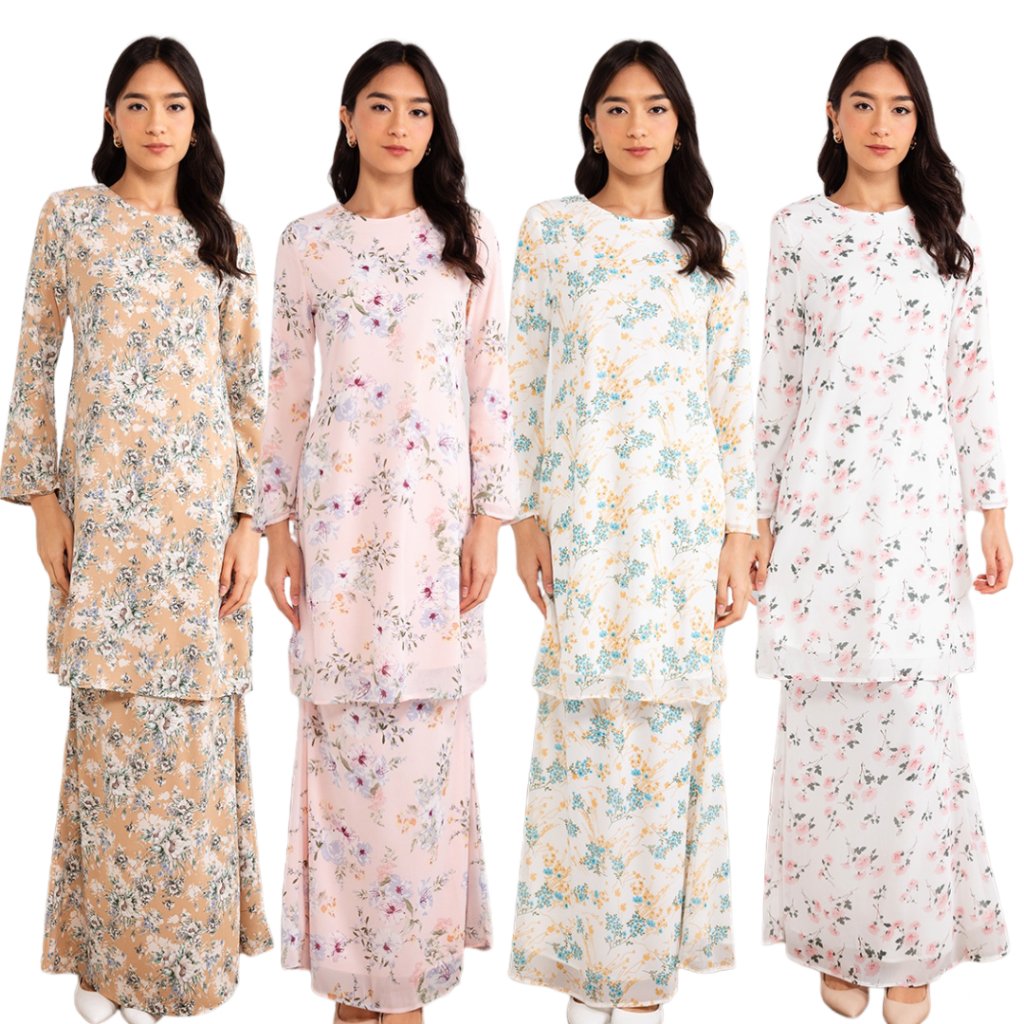 ERA MAYA 16 Color Iris Kurung Moden Printed White Pink Purple Black ...