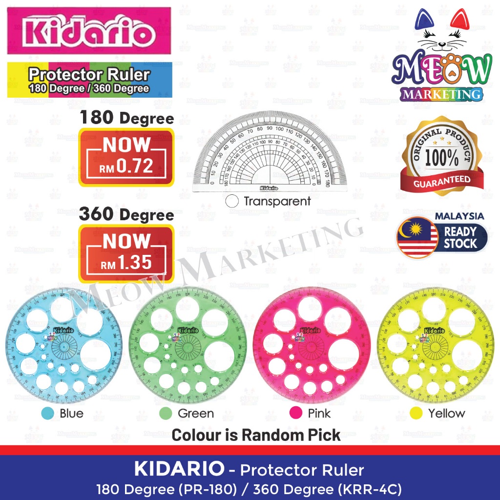 Kidario Protractor Ruler - 180 Degree Half Geometry (PR-180) / 360 ...