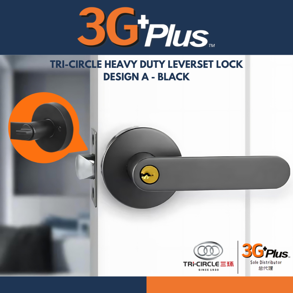 TRI-CIRCLE Matte Black / Silver Heavy Duty Cylindrical Leverset Lock ...