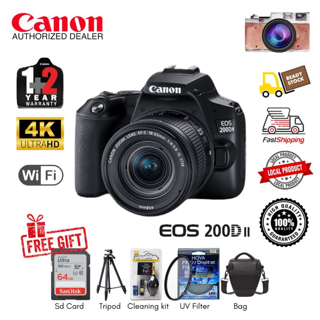 Canon EOS 200D ii w/ EF-S 18-55mm STM DSLR Camera Stm Kit 100% Original ...