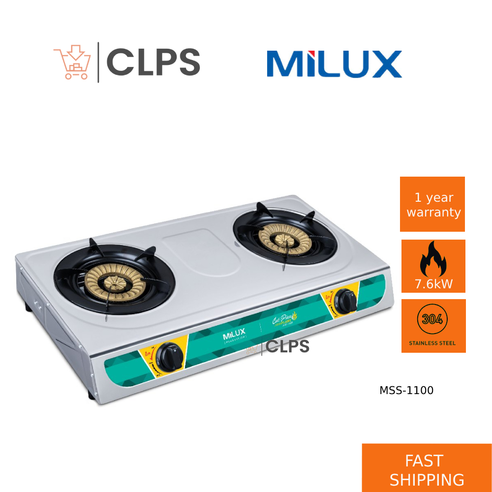 Milux MSS-1100 Double Cast Iron Burner LPG Gas Stove Stainless Steel ...