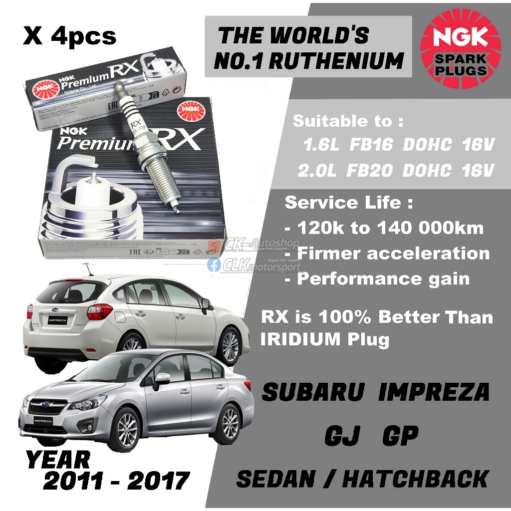 NGK Premium RX Spark Plug - Subaru Impreza 4th Gen GJ GP 1.6L FB16 2.0L FB20 DOHC Bpxer ( Year ...