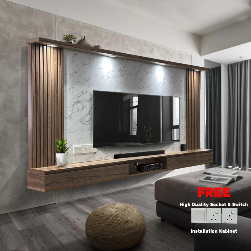 ⭐ FREE INSTALLATION TV Cabinet 6ft/8ft fluted panel with gold line ...