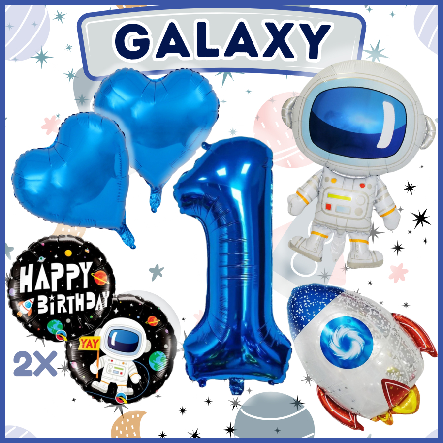 7 pcs - Astronaut (24 inch) Set Number Balloons Helium Blue Theme Tema ...