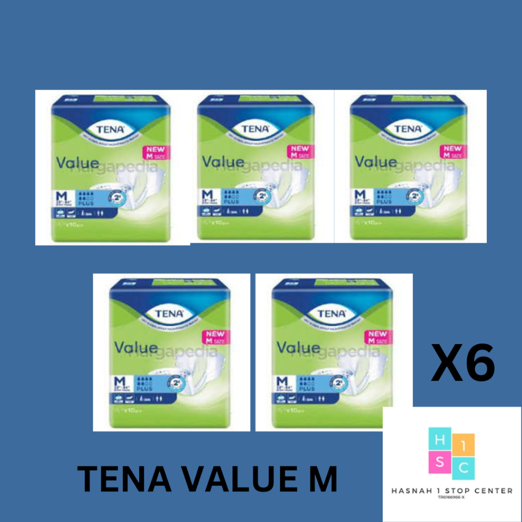 Tena Value Adult Tape Diapers - Size M 6bag x10 keping+ FREE UNDERPAD | Shopee Malaysia