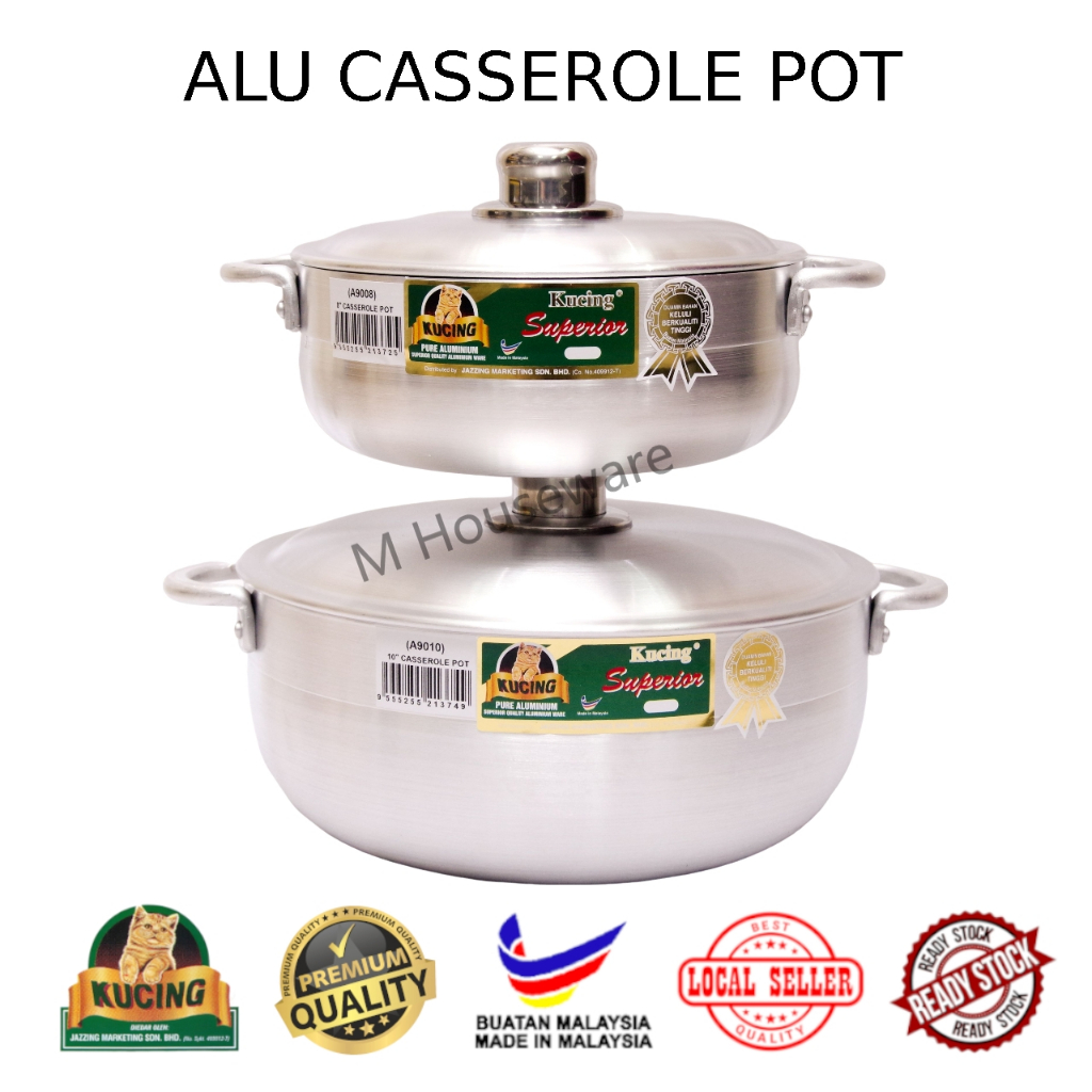 Cap Kucing Aluminium Casserole Pot 8"~19" Heavy Duty Cooking Pot Kuali ...