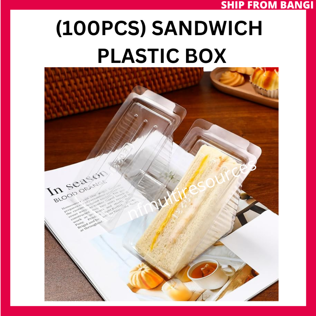 (100pcs) Bekas Sandwich Packaging Hamburger Plastic Box Triangle Cake ...