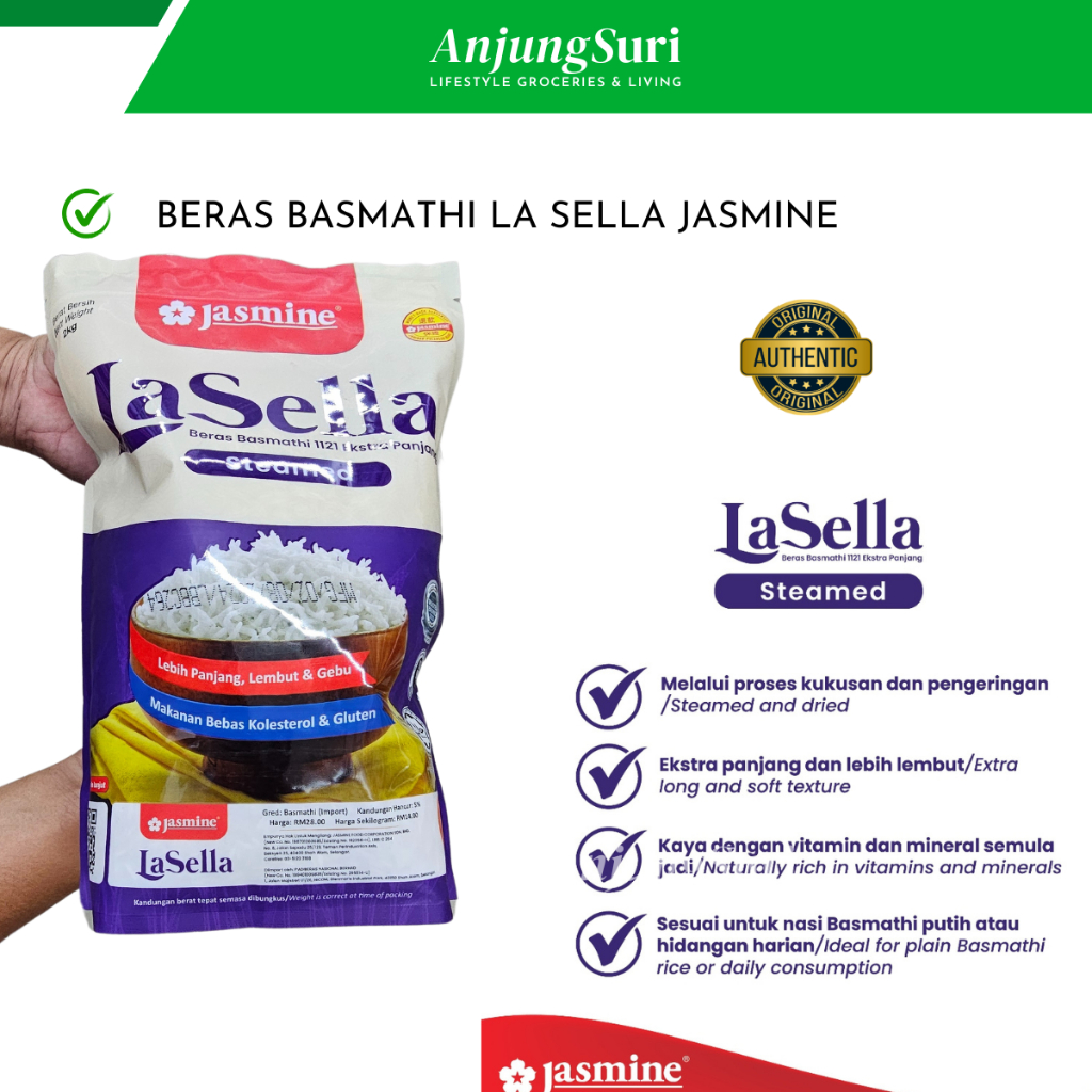 Jasmine La Sella Basmathi Rice Beras Basmati Parboiled or Steamed 2kg ...