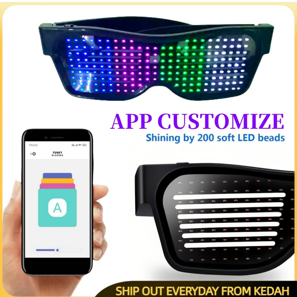 Customizable Bluetooth LED Glasses App Control Cermin Mata LED Light ...