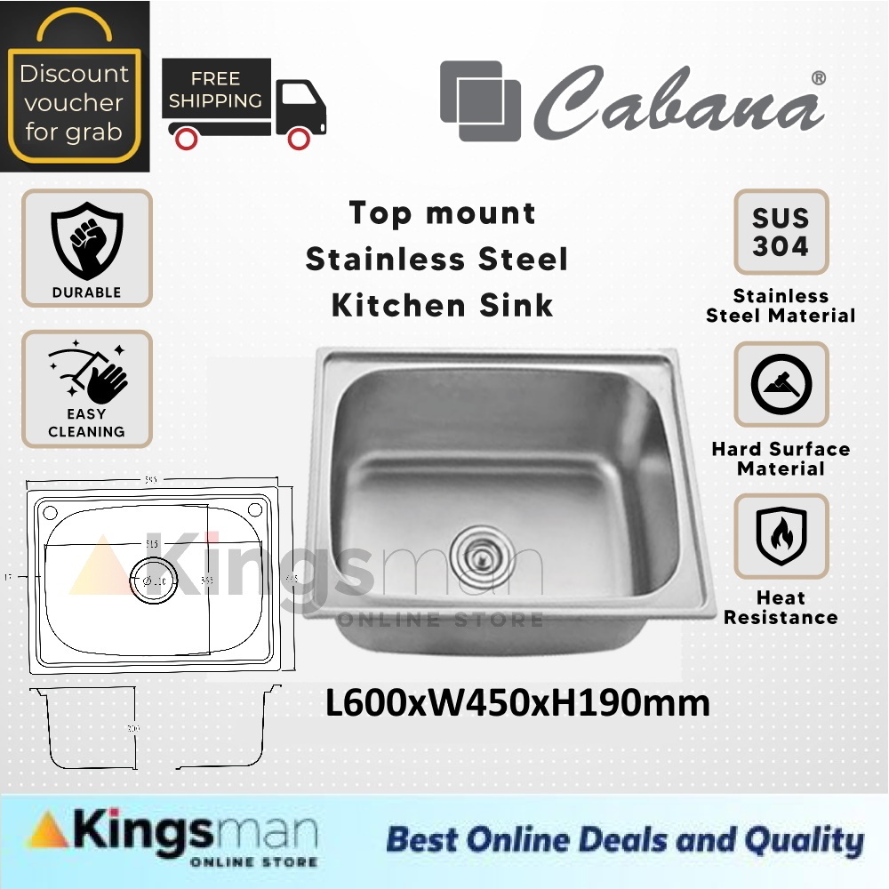 [Kingsman] Cabana Top Mount Sink Single Bowl Sink Stainless Steel ...