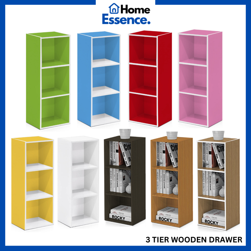 3 Tier Wooden Multipurpose Rack Book Shelf Rak Buku Kabinet Buku Multi ...