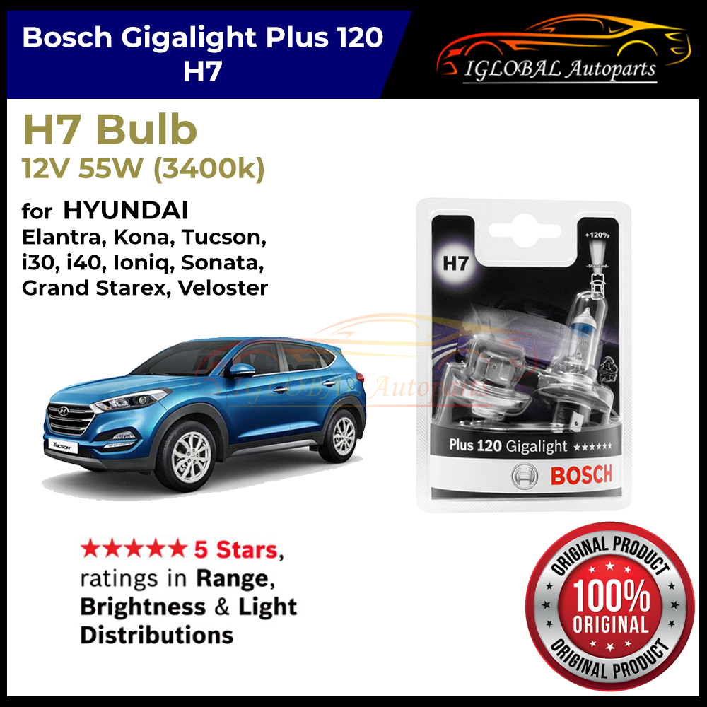 Bosch H7 Plus 120 Gigalight Headlight Bulb for Hyundai Elantra, Grand ...