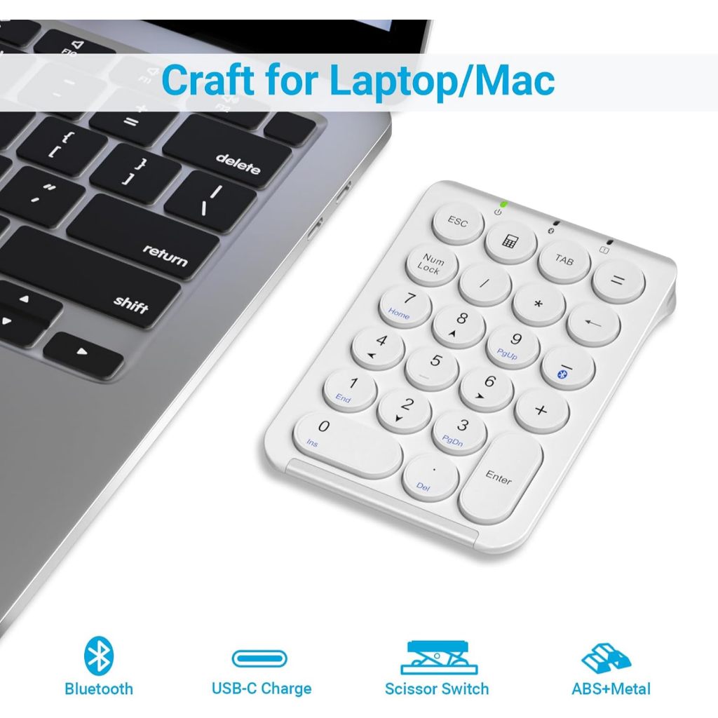 iClever IC-KP08 Number Keyboard Pad, Bluetooth Portable Wireless Rechargeable Numeric Keypad ...