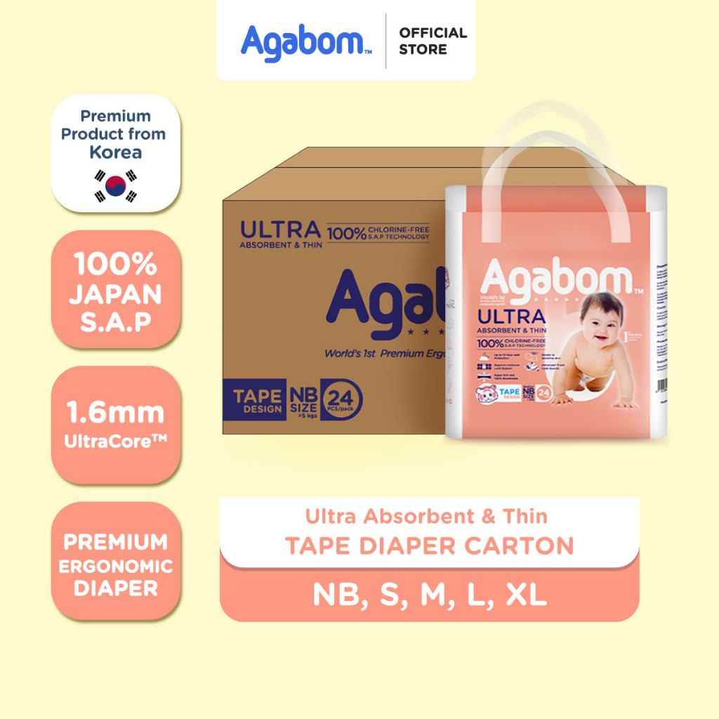 [Carton] Agabom Baby Diapers Tape NB24/S44/M42/L36/XL30 Ultra Magic ...