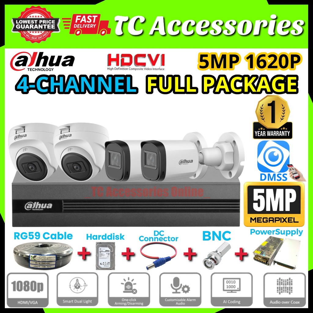 DAHUA 5MP Full Set DIY 🌟4-CHANNEL🌟 Full HD 1080P CCTV 4CH DVR + Camera ...