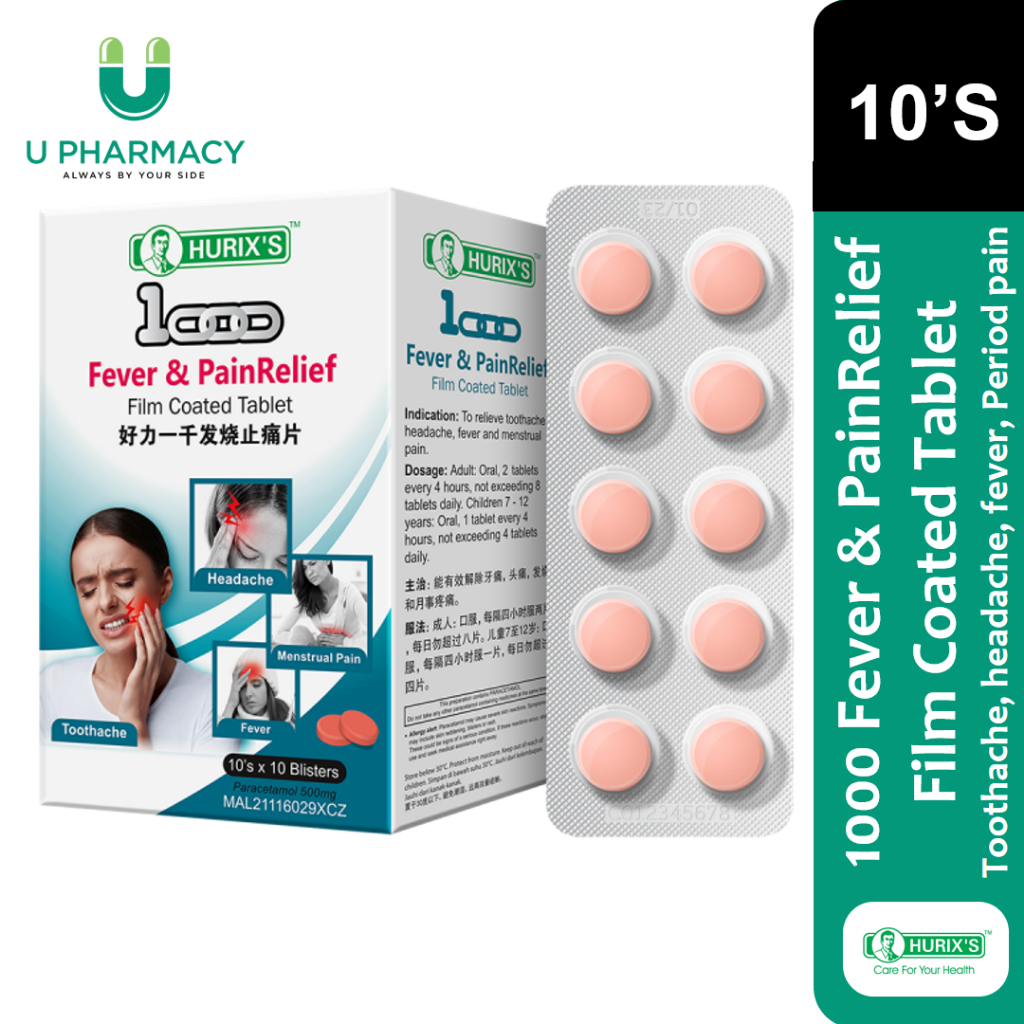 (U Pharmacy) 1000 Fever & PainRelief Film Coated Tablet 10'S Toothache ...