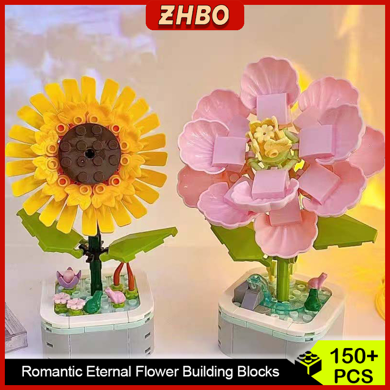 现货 积木花 bunga Flowers Hibiscus Building Blocks Creative Tabletop ...