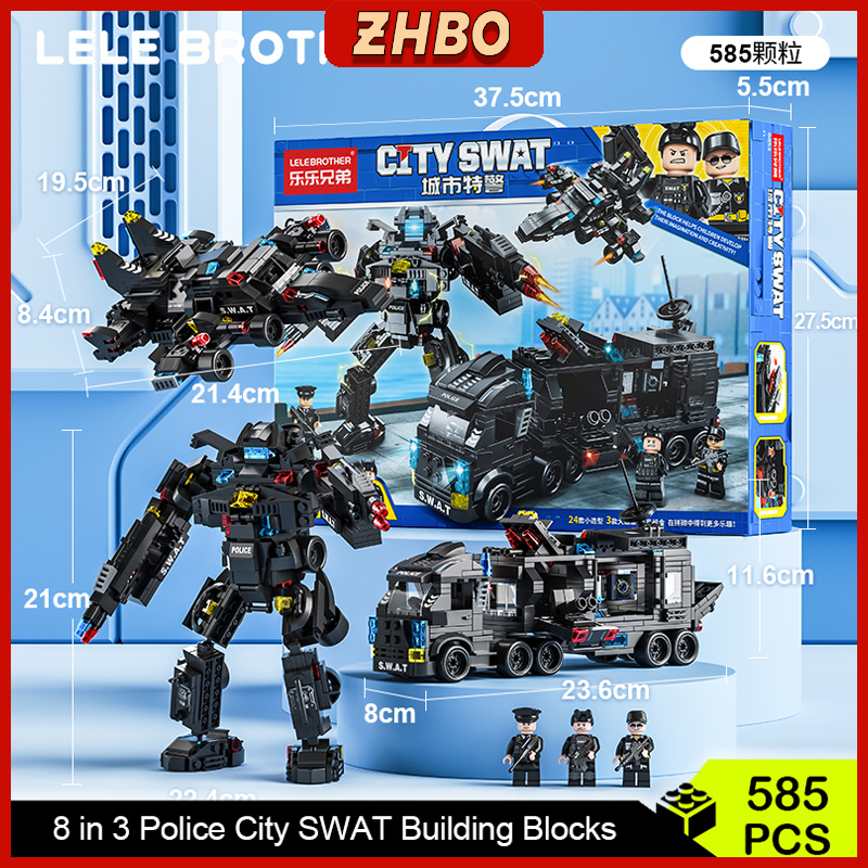 现货 积木 8 in 3 Police City SWAT Building Blocks Police Robot Educational ...