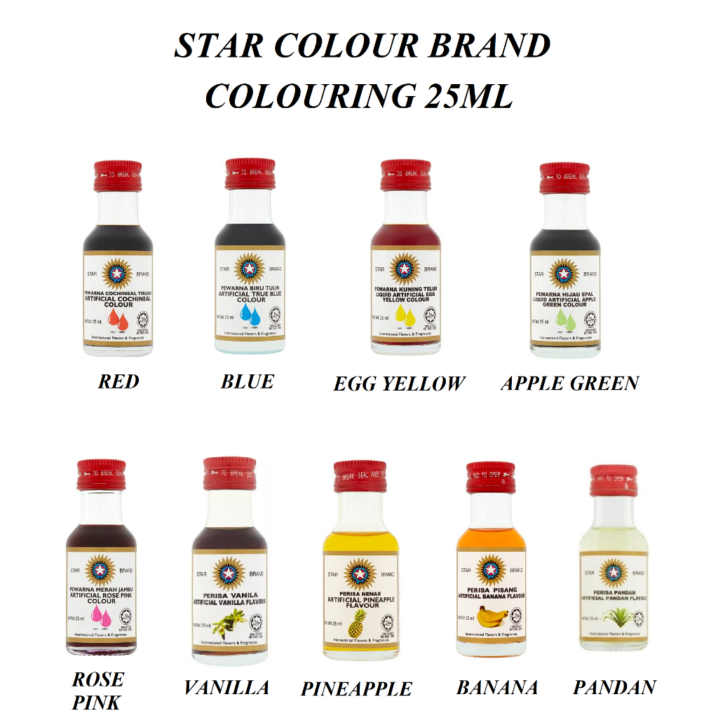 STAR BRAND COLOURING 25ML ( 9 COLORS ) ( 12'S/DOZEN ) | Shopee Malaysia