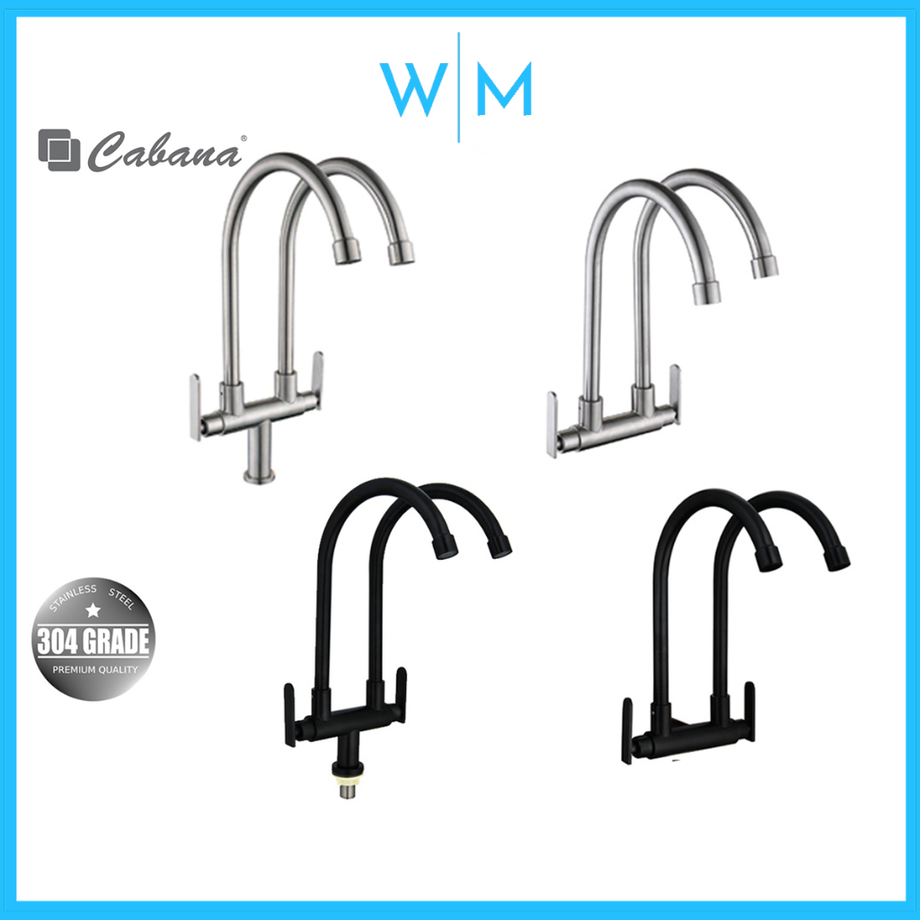 Cabana Stainless Steel 304 Black Pillar/Wall Mounted Double Head ...