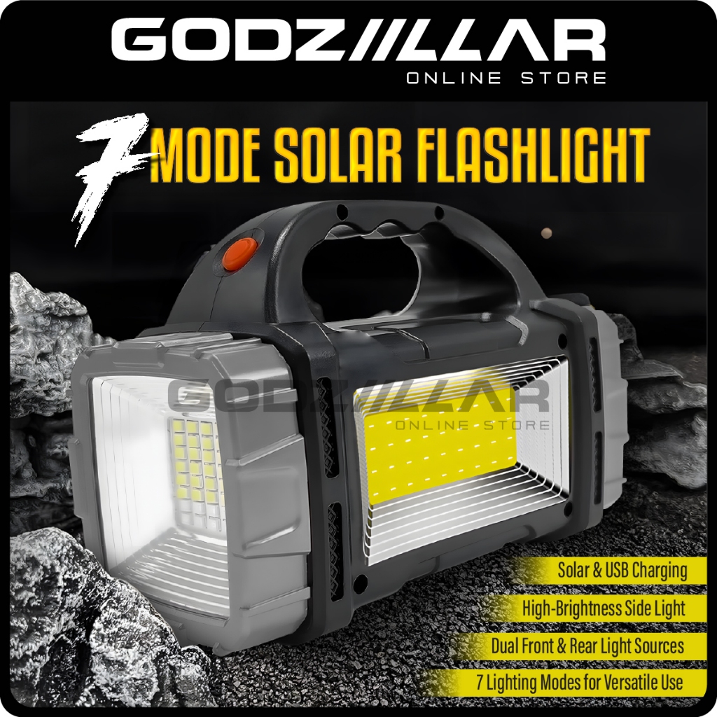 (7 Mode) Solar Flashlight Multifunctional Portable USB Rechargeable ...