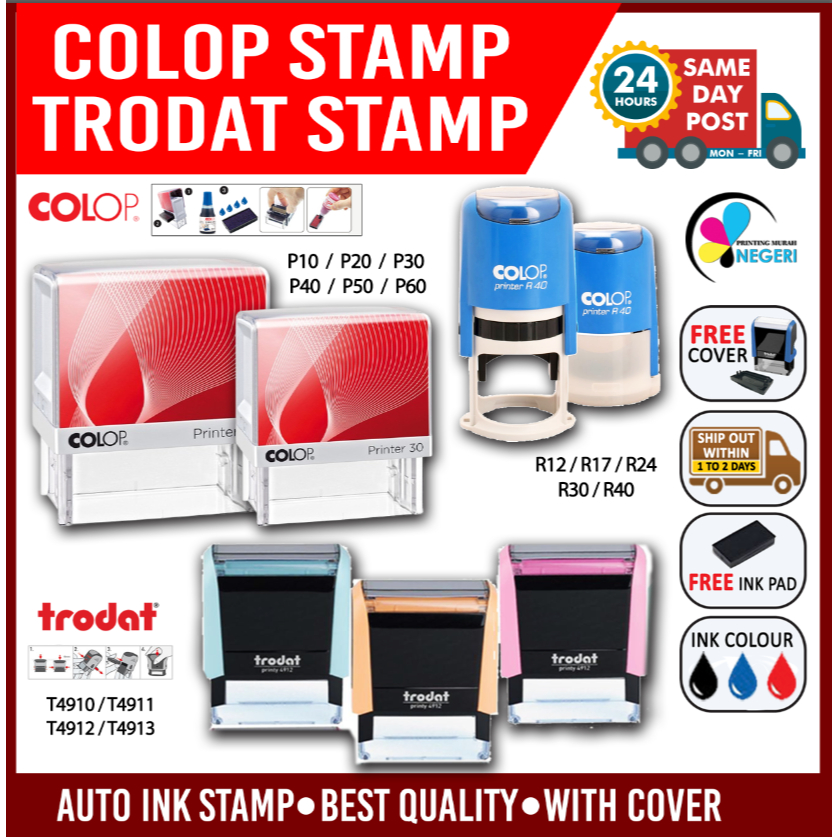 SAME DAY SHIP OUT (READY STOK) Rubber Stamp COLOP Printer Line Self Inking Stamp / TRODAT Printy ...