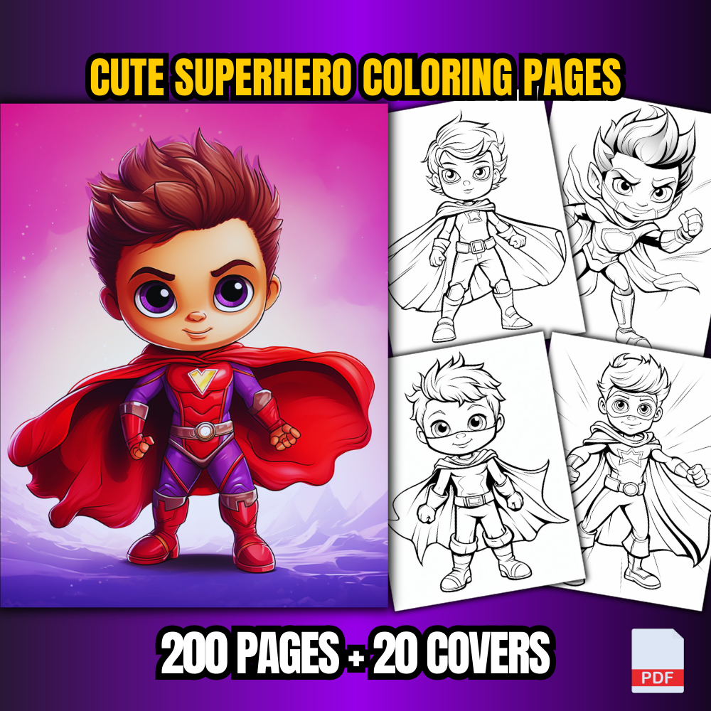 [PDF] CUTE SUPERHERO COLORING PAGES FOR KIDS (200 PAGES + 20 COVERS ...