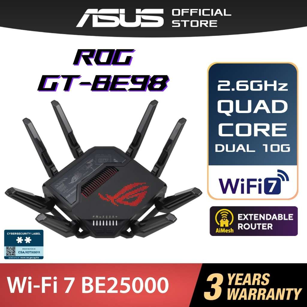 ASUS ROG Rapture GT-BE98 Quad Band BE25000 WiFi 7 Gaming Wireless ...