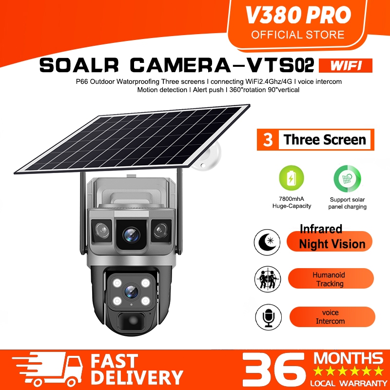V380 PRO Three Screen CCTV Solar Outdoor Wireless Camera IP66 ...