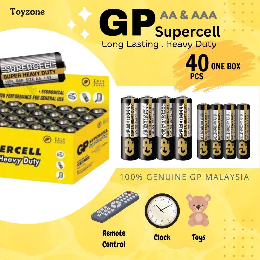 [1Box - 40Pcs] GP Supercell Super Heavy Duty AA & AAA Battery - 100% ...